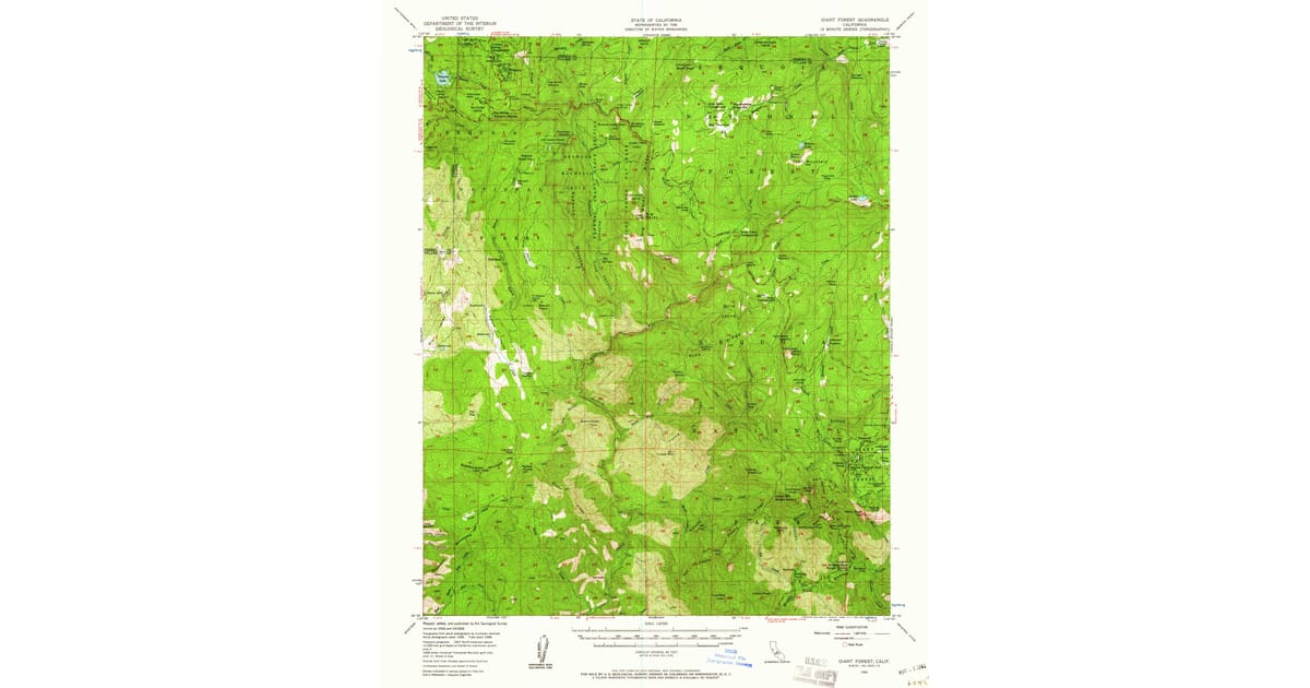 1956 Map of Giant Forest, Tulare County, CA — High-Res, 1961 Print #2 ...