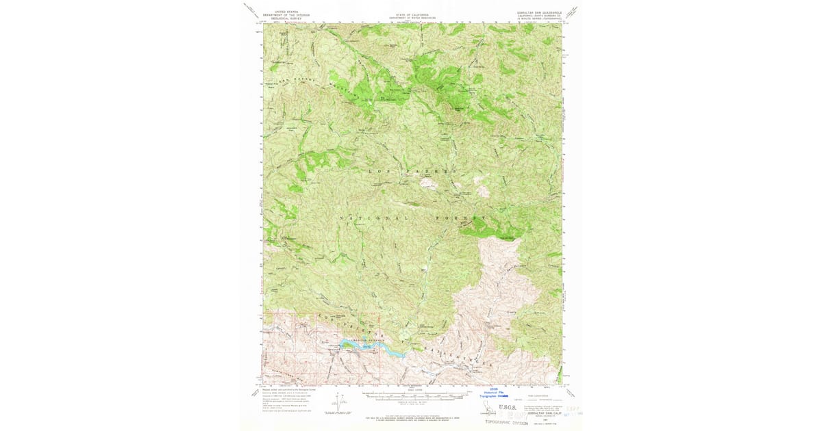 1964 Map of Gibraltar Dam, Santa Barbara County, CA — High-Res | Pastmaps