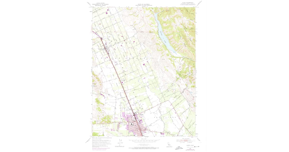1955 Map of Gilroy, CA — High-Res, 1974 Print #2 | Pastmaps