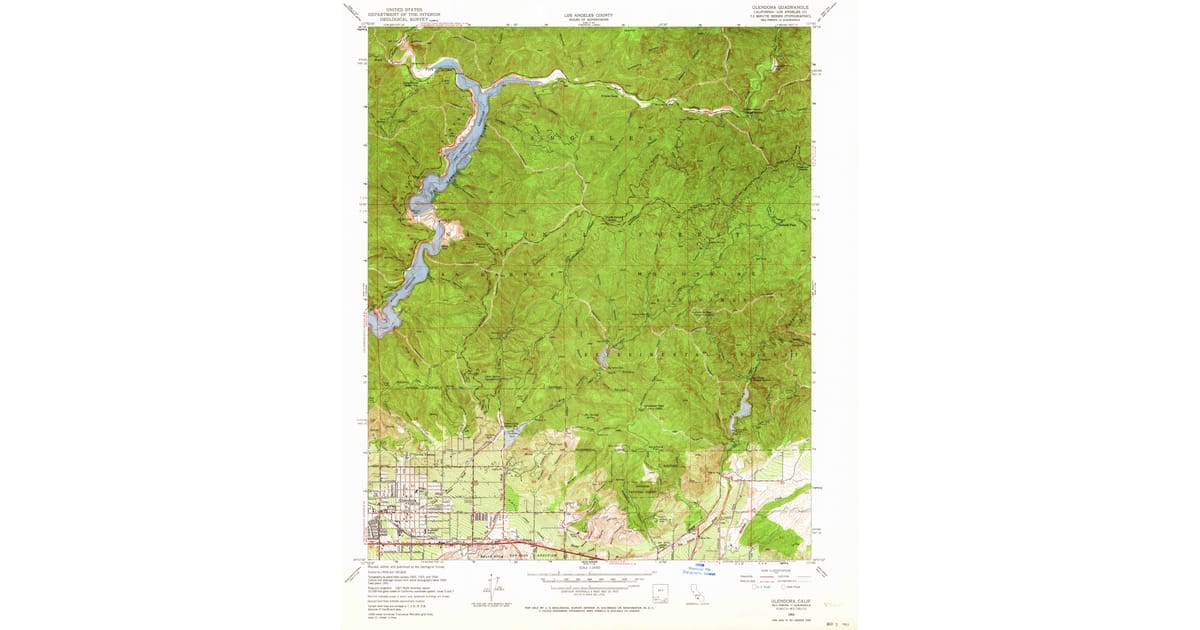 1953 Map of Glendora, CA — High-Res, 1964 Print | Pastmaps