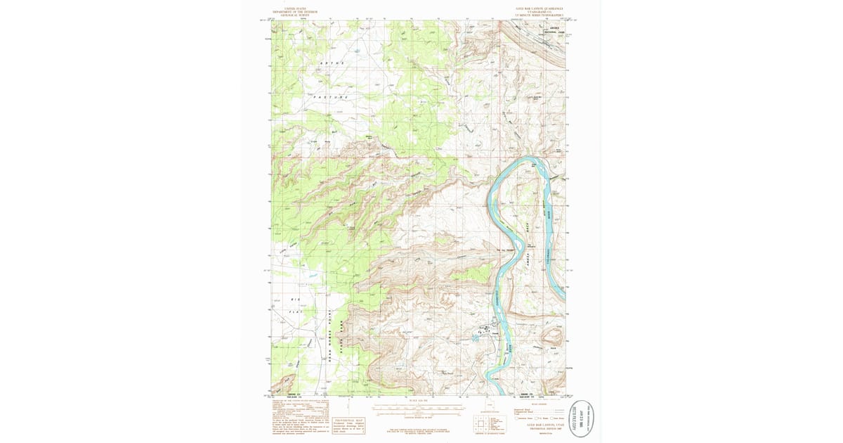 1985 Map of Gold Bar Canyon, Grand County, UT — High-Res | Pastmaps