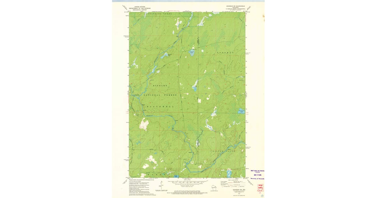 1972 Map of Goodman SW, Forest County, WI — High-Res | Pastmaps