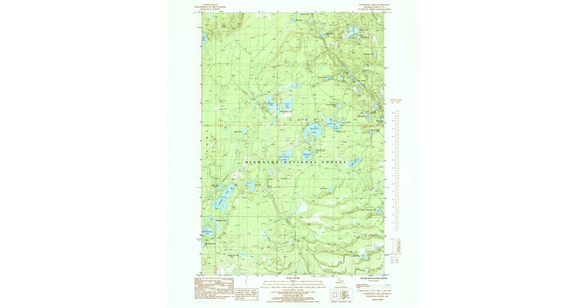 1985 Map of Gooseneck Lake, Delta County, MI — High-Res | Pastmaps