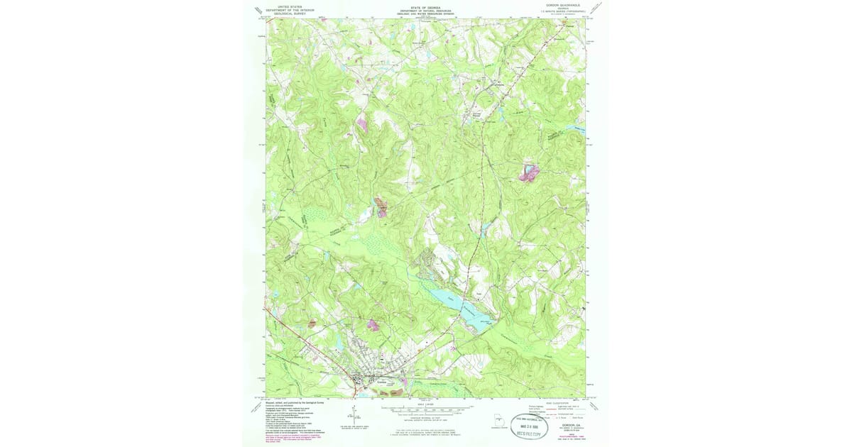 1973 Map of Gordon, GA — High-Res, 1985 Print | Pastmaps