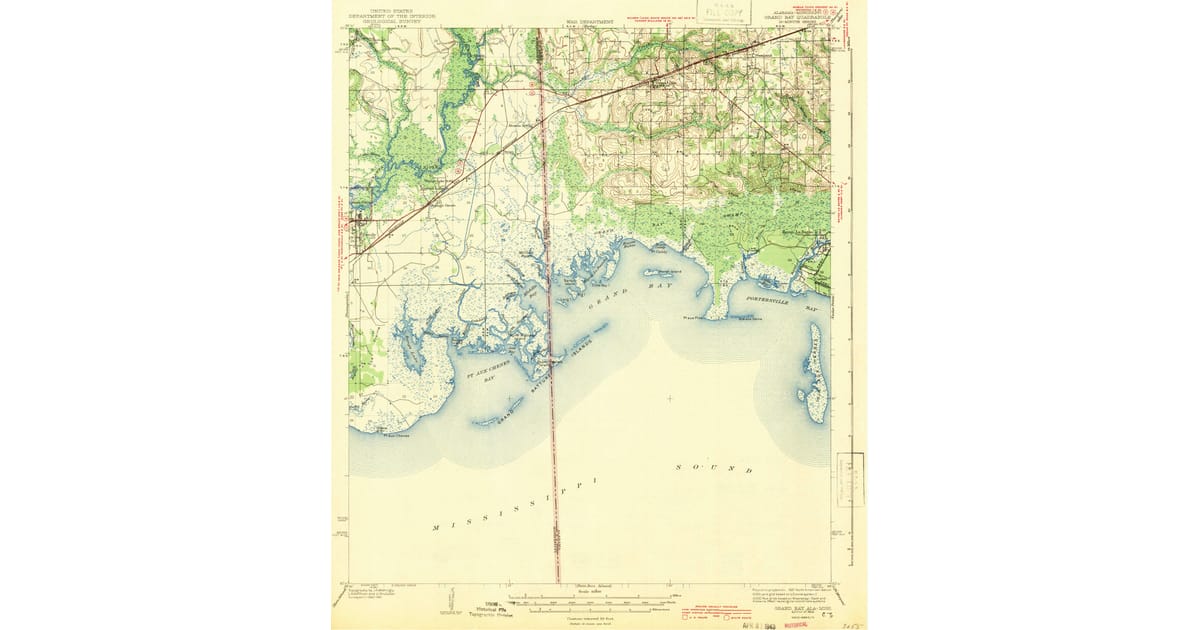 1943 Map of Grand Bay, AL — High-Res, 1943 Print #2 | Pastmaps