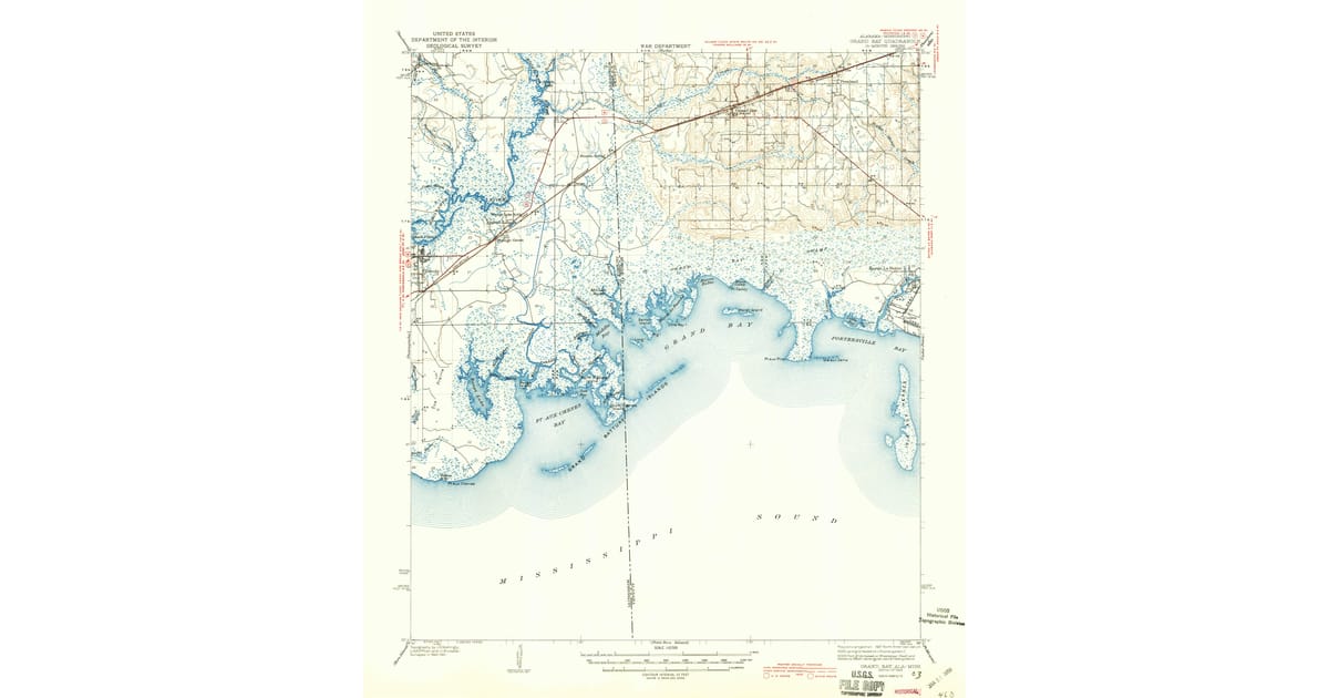 1943 Map of Grand Bay, AL — High-Res | Pastmaps