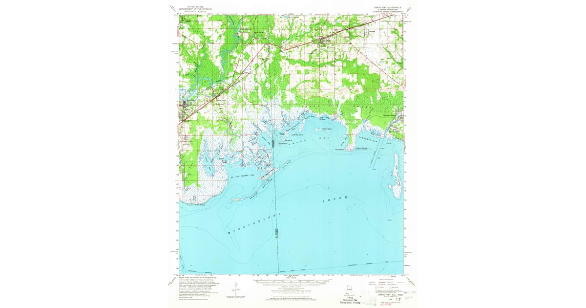 1958 Map of Grand Bay, AL — High-Res, 1965 Print | Pastmaps
