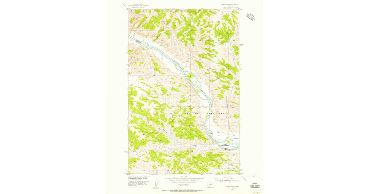 1954 Map of Grand Island, Fergus County, MT — High-Res | Pastmaps