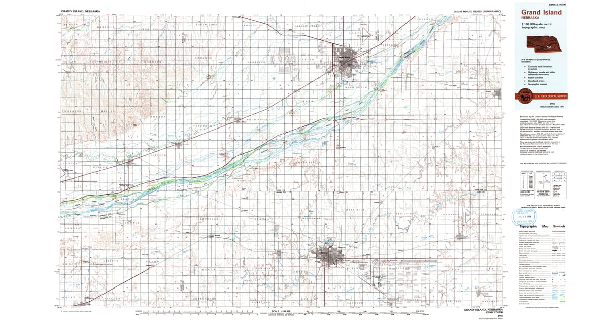 1985 Map of Grand Island, NE — High-Res, 1994 Print | Pastmaps