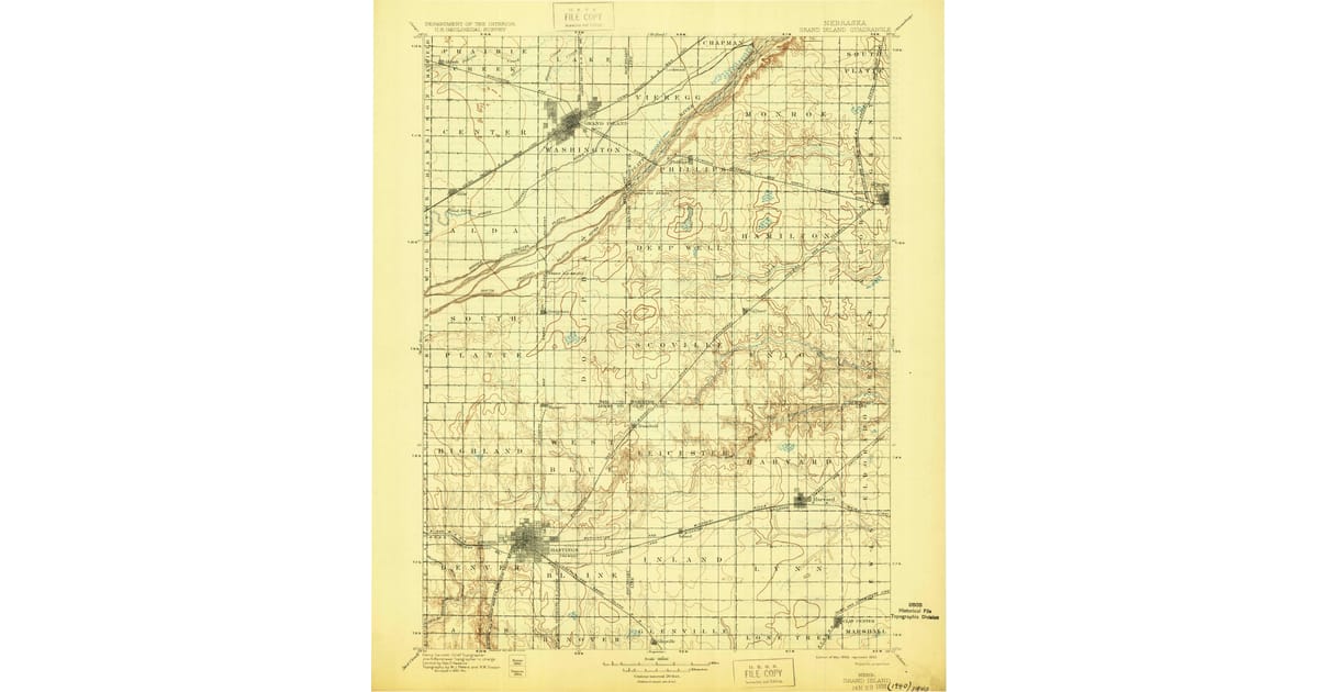 1898 Map of Grand Island, NE — High-Res, 1930 Print | Pastmaps