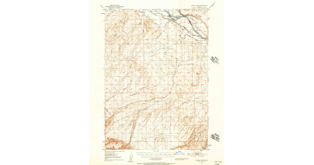 1947 Map of Grand View, ID — High-Res, 1957 Print | Pastmaps