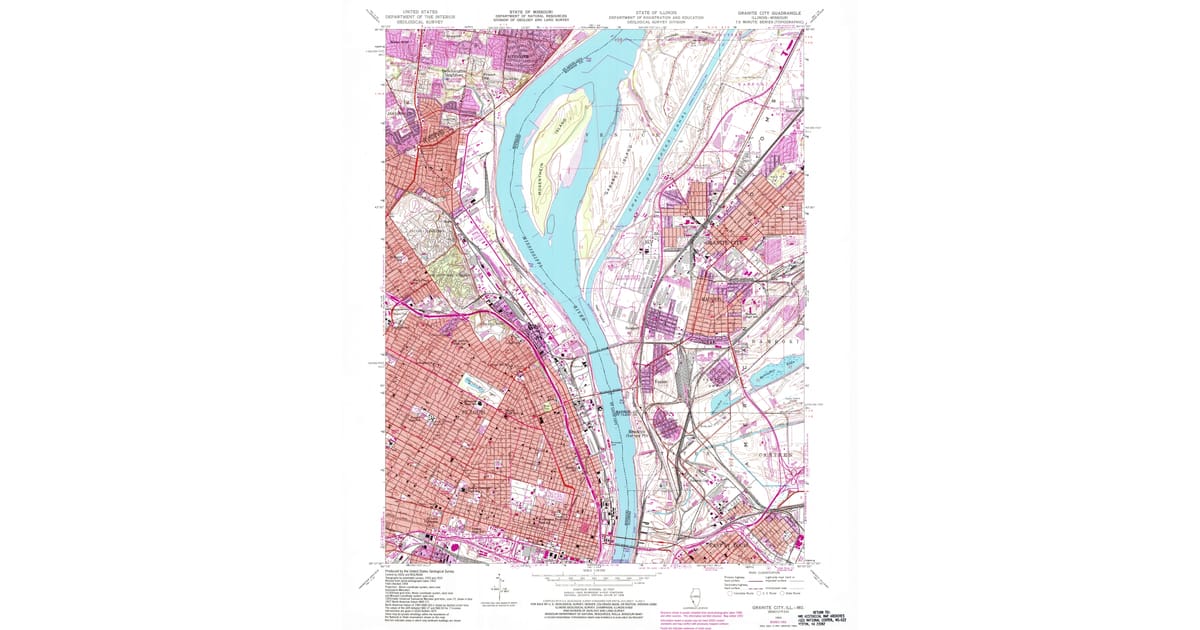1954 Map of Granite City, IL — High-Res, 1993 Print | Pastmaps