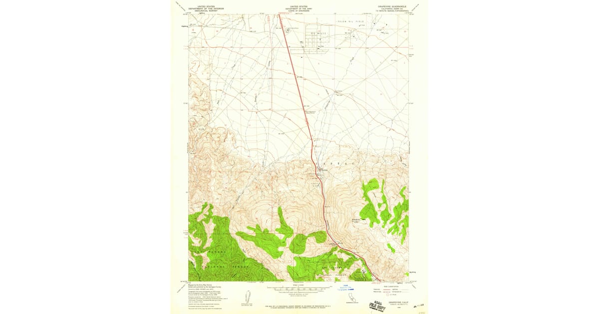 1958 Map of Grapevine, Kern County, CA — High-Res | Pastmaps