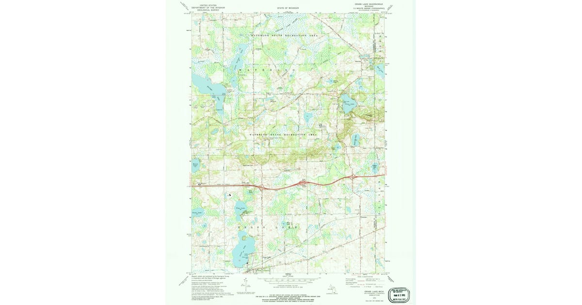 1973 Map of Grass Lake, MI — High-Res, 1989 Print | Pastmaps