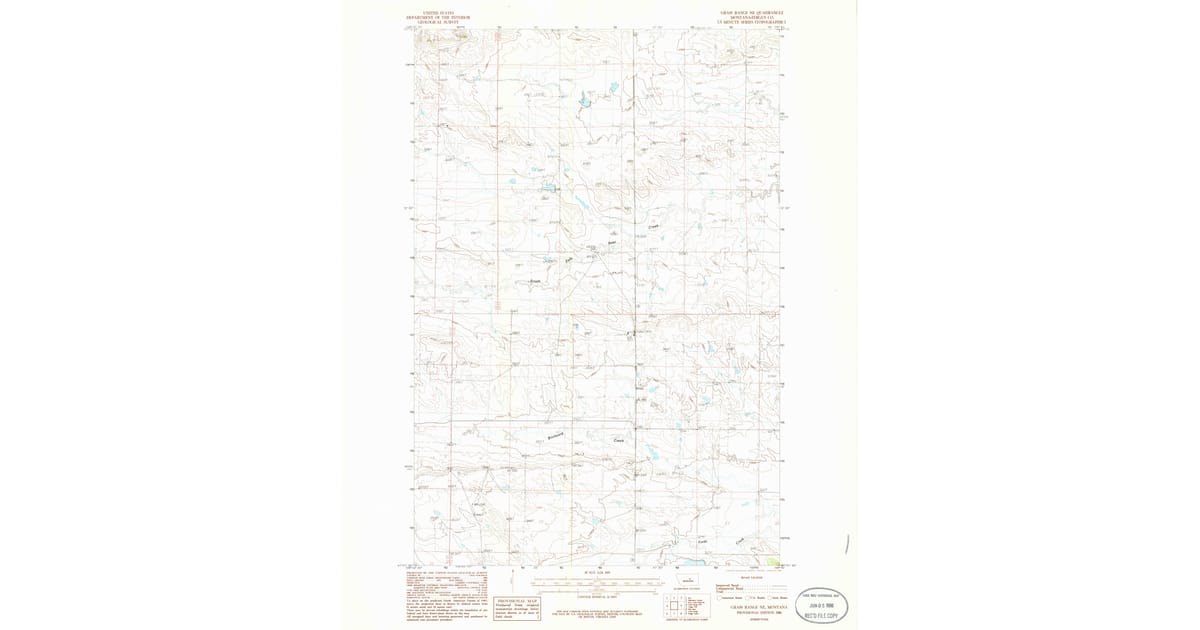 1986 Map of Grass Range NE, Fergus County, MT — High-Res | Pastmaps
