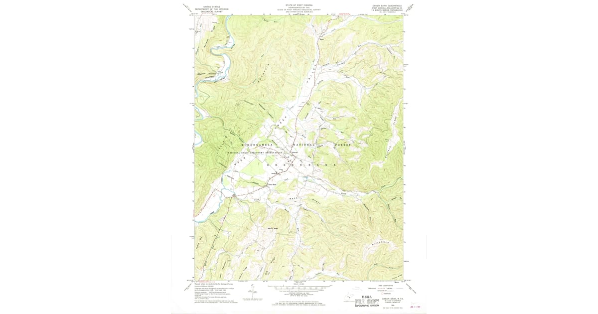 1960 Map of Green Bank, WV — High-Res, 1968 Print | Pastmaps