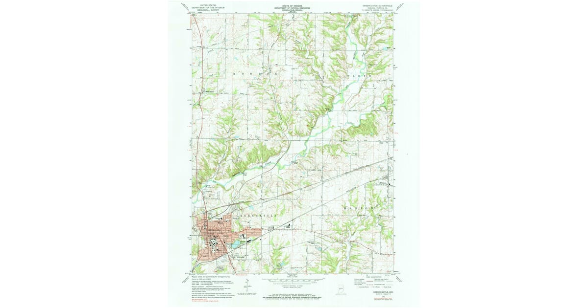1970 Map of Greencastle, IN — High-Res, 1977 Print | Pastmaps