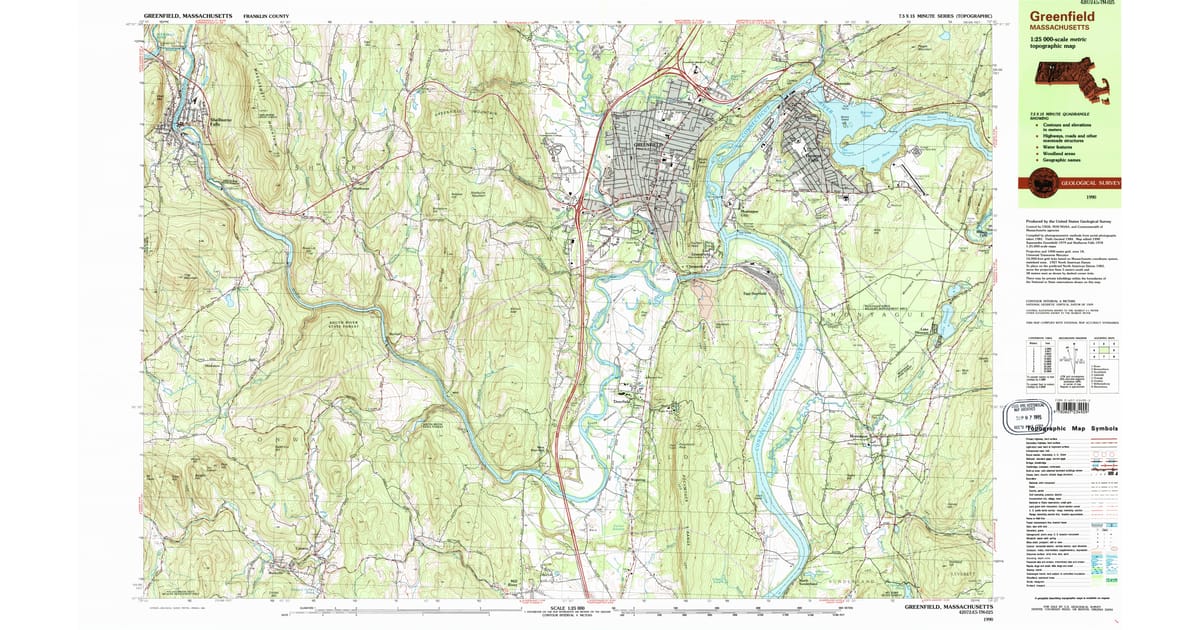 1990 Map of Greenfield, Franklin County, MA — High-Res | Pastmaps