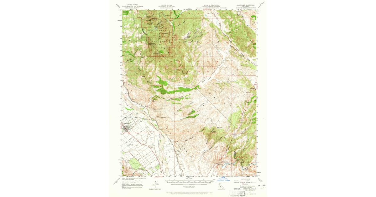 1957 Map of Greenfield, CA — High-Res, 1965 Print | Pastmaps