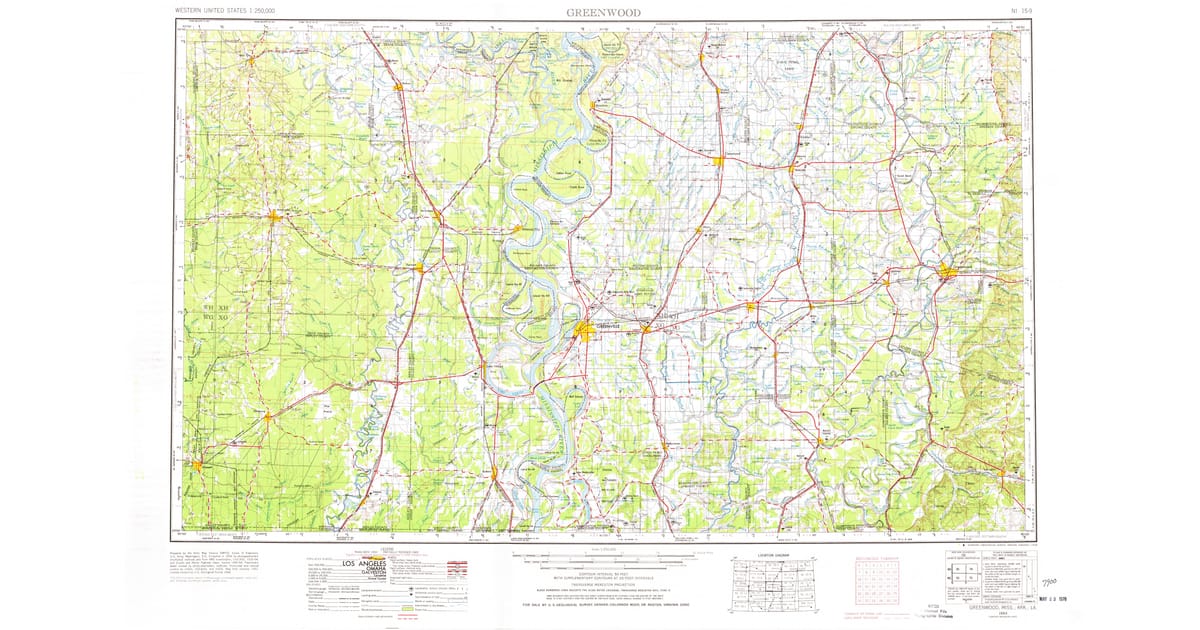 1953 Map of Greenwood, MS — High-Res, 1978 Print | Pastmaps