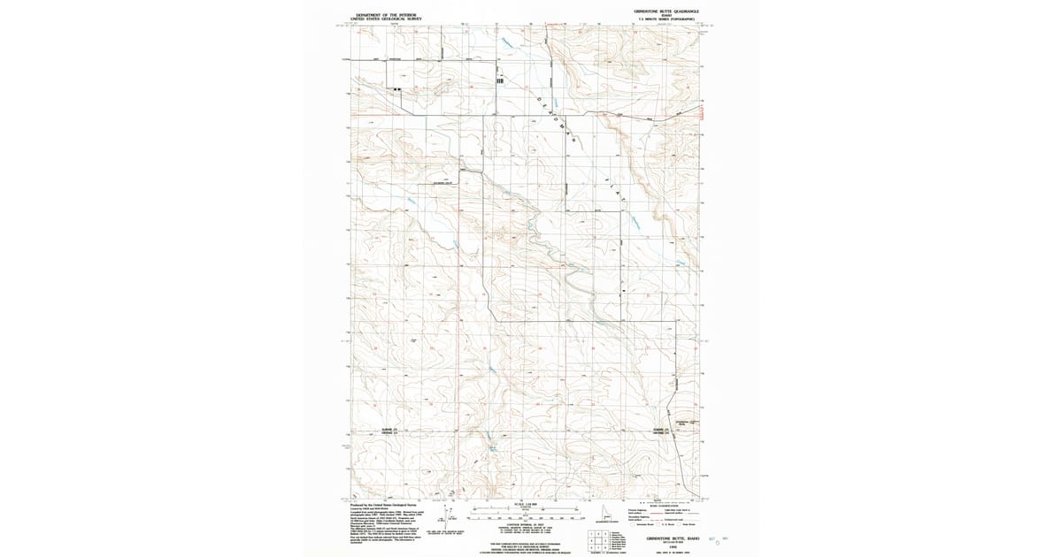 1992 Map of Grindstone Butte, Elmore County, ID — High-Res | Pastmaps