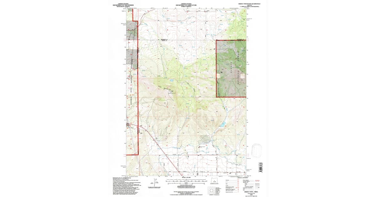 1992 Map of Grizzly Mtn, Crook County, OR — High-Res | Pastmaps