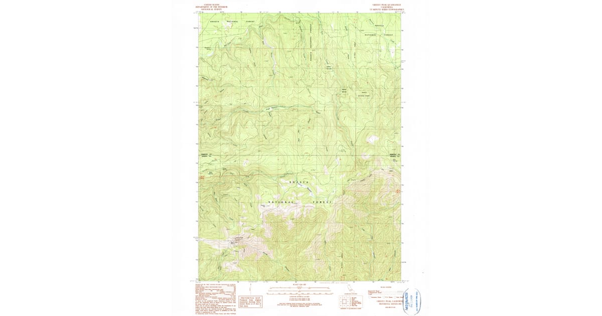1990 Map of Grizzly Peak, Siskiyou County, CA — High-Res | Pastmaps