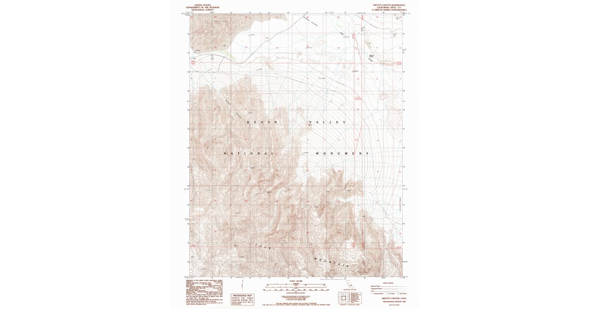 1988 Map of Grotto Canyon, Inyo County, CA — High-Res | Pastmaps