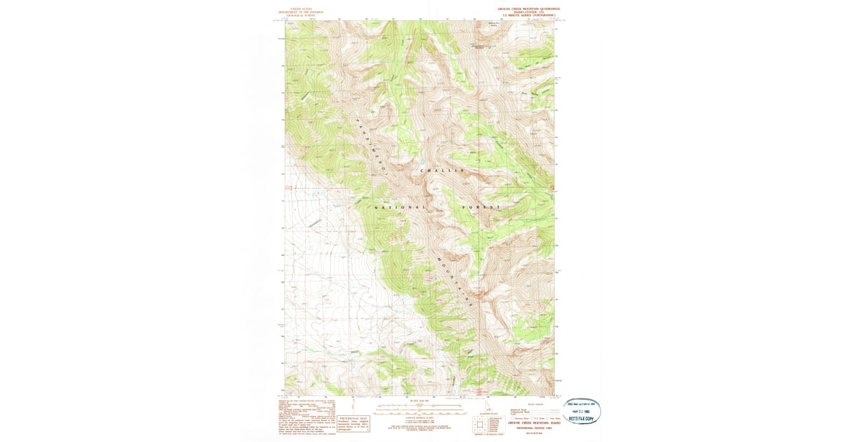 1989 Map of Grouse Creek Mountain, Custer County, ID — High-Res | Pastmaps