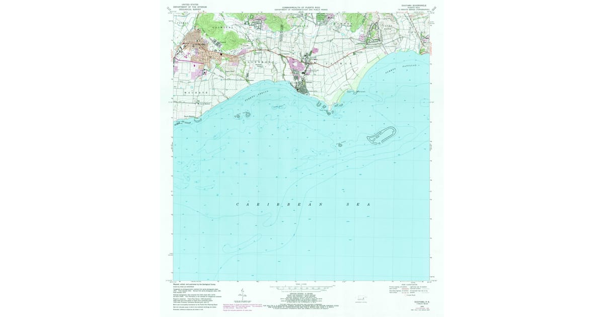 1970 Map of Guayama, PR — High-Res, 1989 Print #2 | Pastmaps