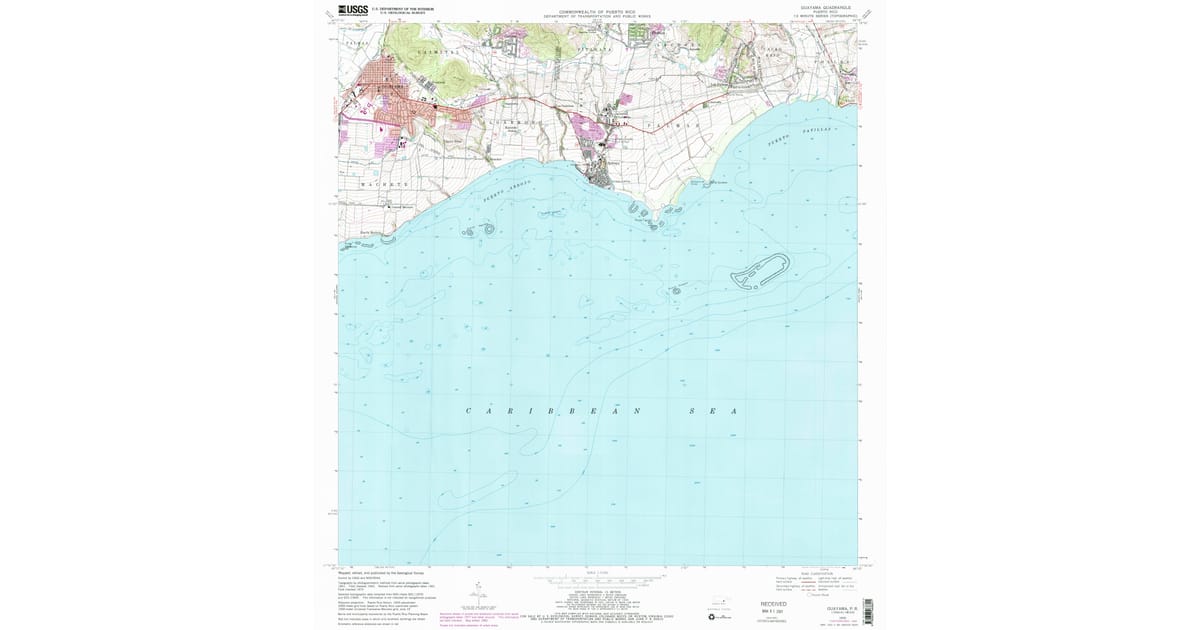 1970 Map of Guayama, PR — High-Res, 1989 Print | Pastmaps