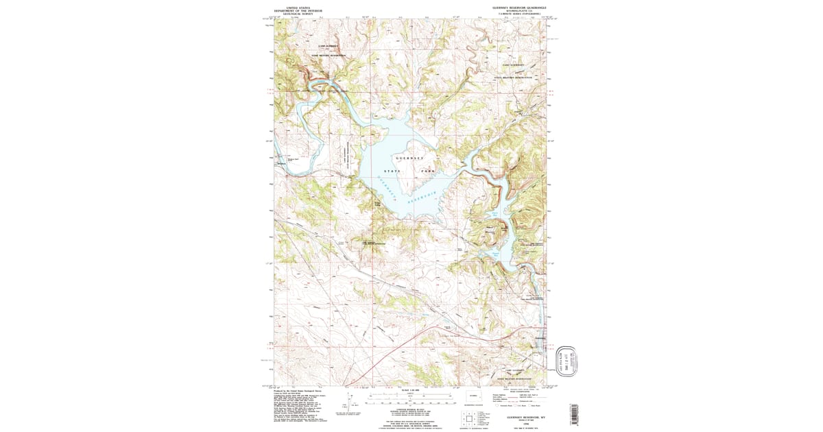 1990 Map of Guernsey Reservoir, Platte County, WY — High-Res | Pastmaps