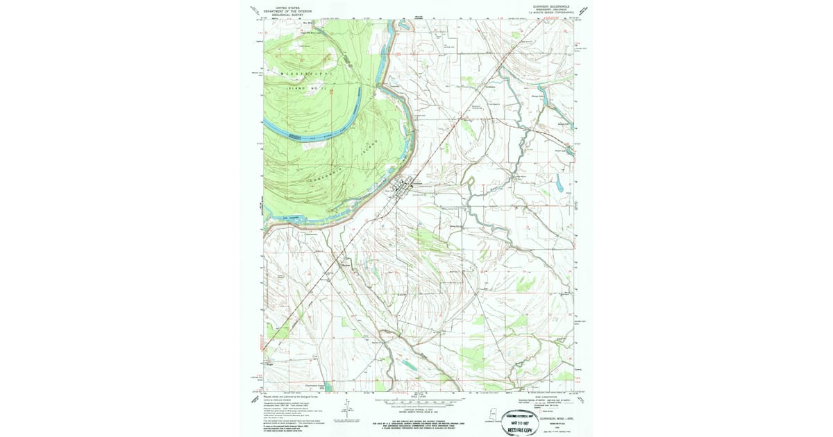 1969 Map of Gunnison, MS — High-Res, 1986 Print | Pastmaps