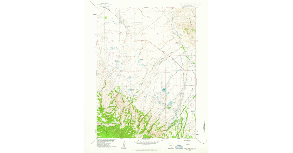 1961 Map of Gunst Reservoir, Carbon County, WY — High-Res | Pastmaps