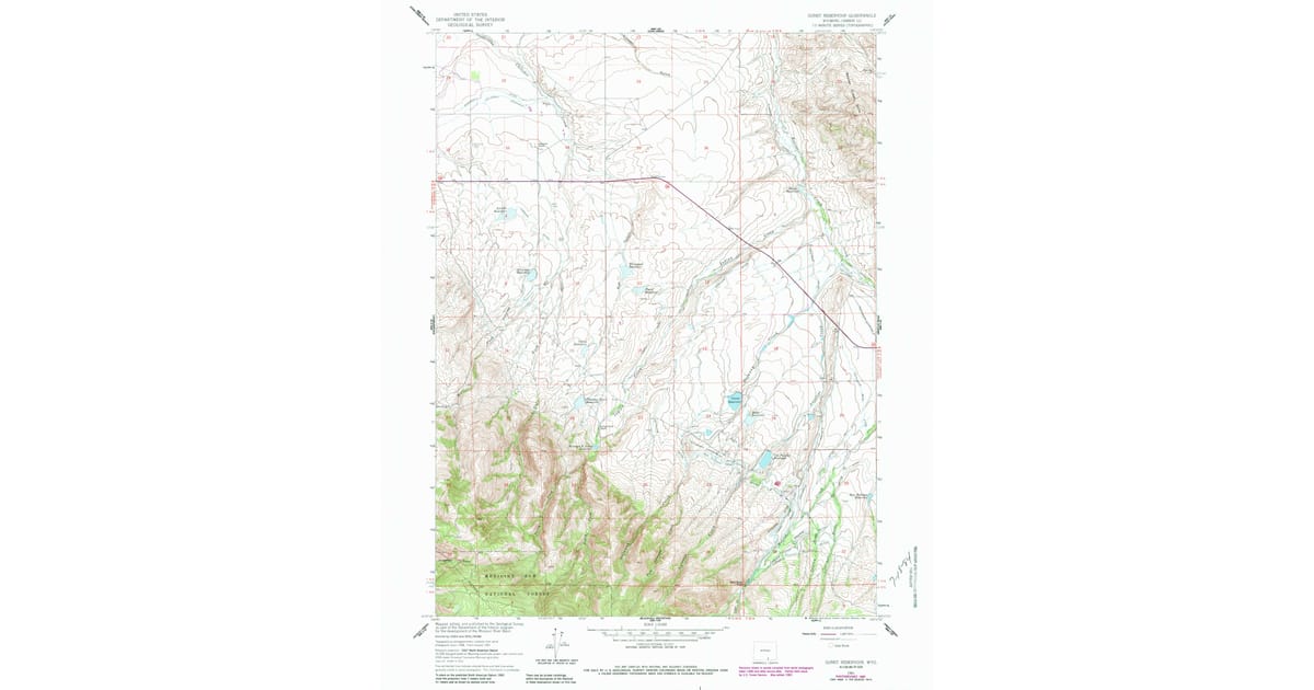 1961 Map of Gunst Reservoir, Carbon County, WY — High-Res, 1984 Print ...