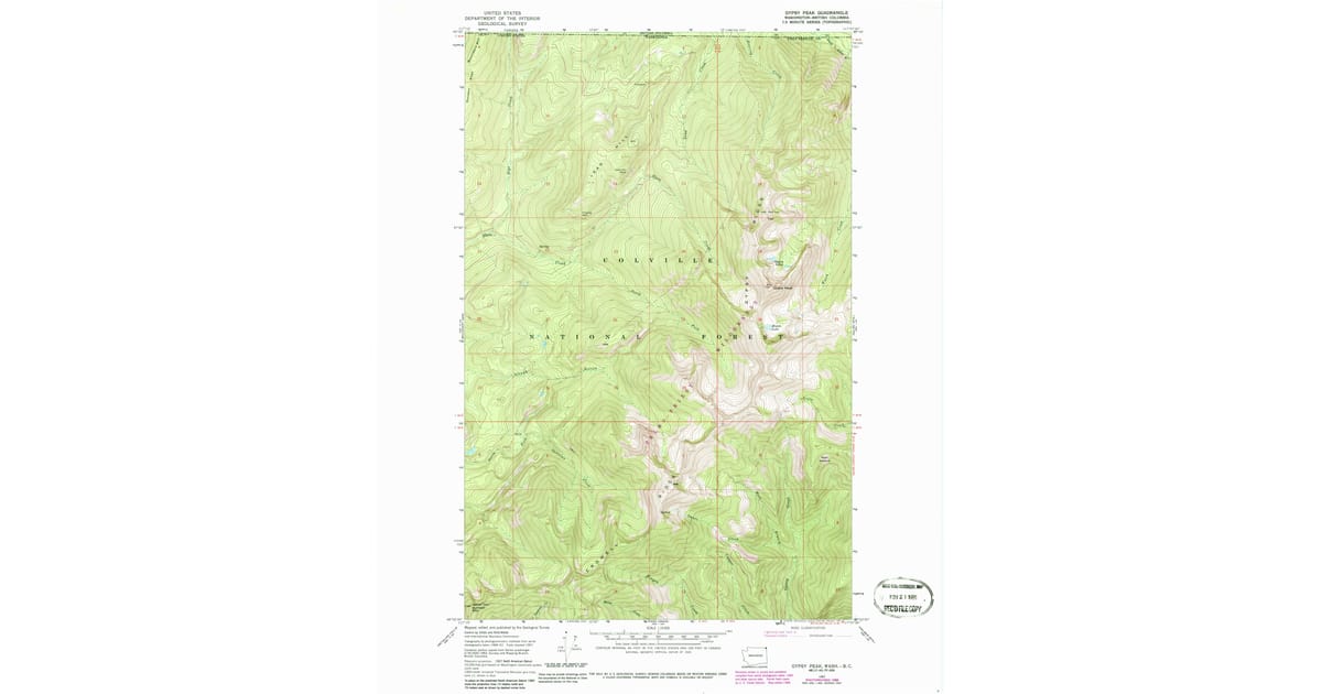 1967 Map of Gypsy Peak, Pend Oreille County, WA — High-Res, 1986 Print ...