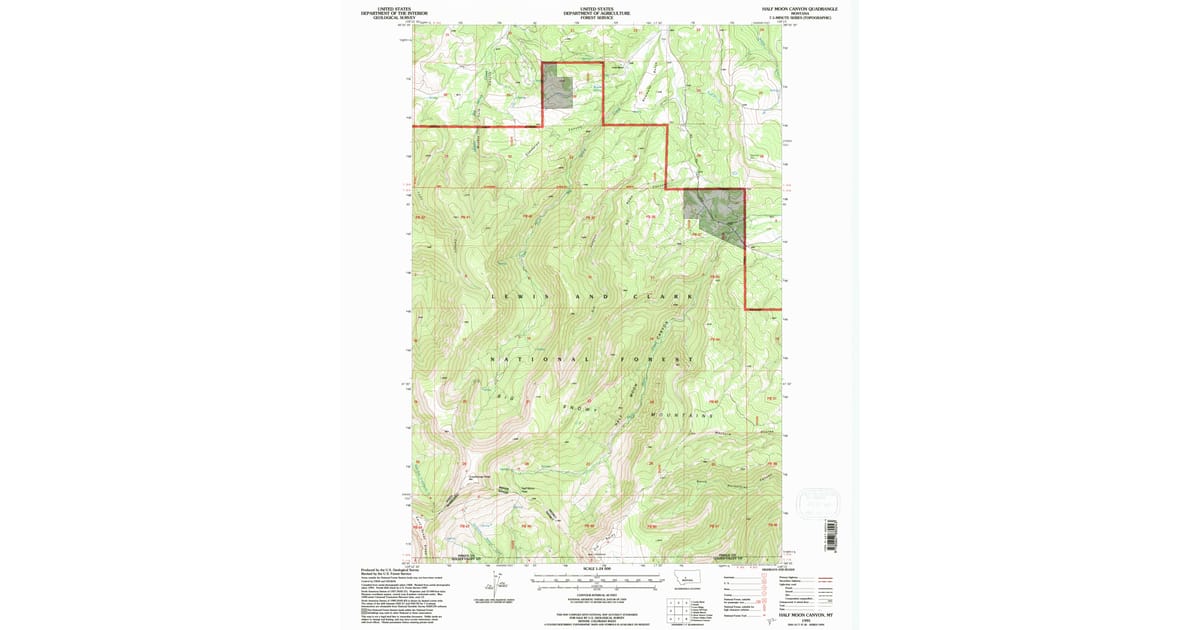 1995 Map of Half Moon Canyon, Fergus County, MT — High-Res | Pastmaps