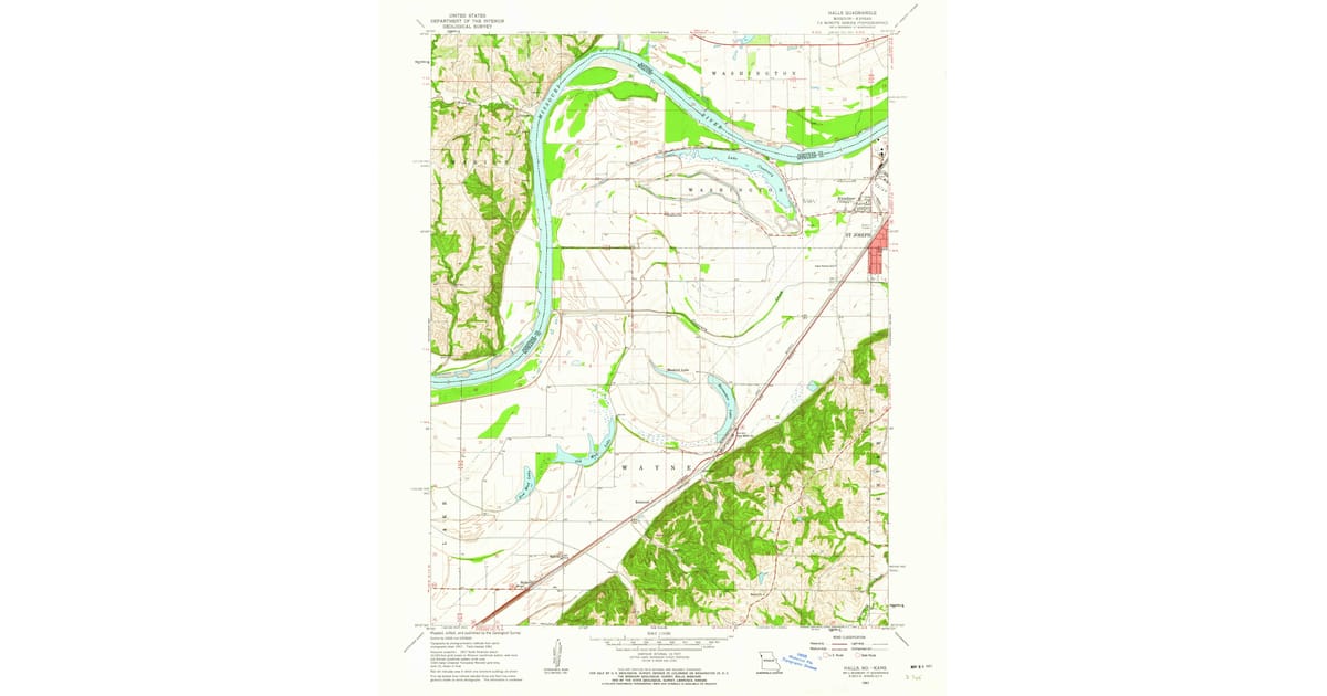 1961 Map of Halls, Buchanan County, MO — High-Res | Pastmaps