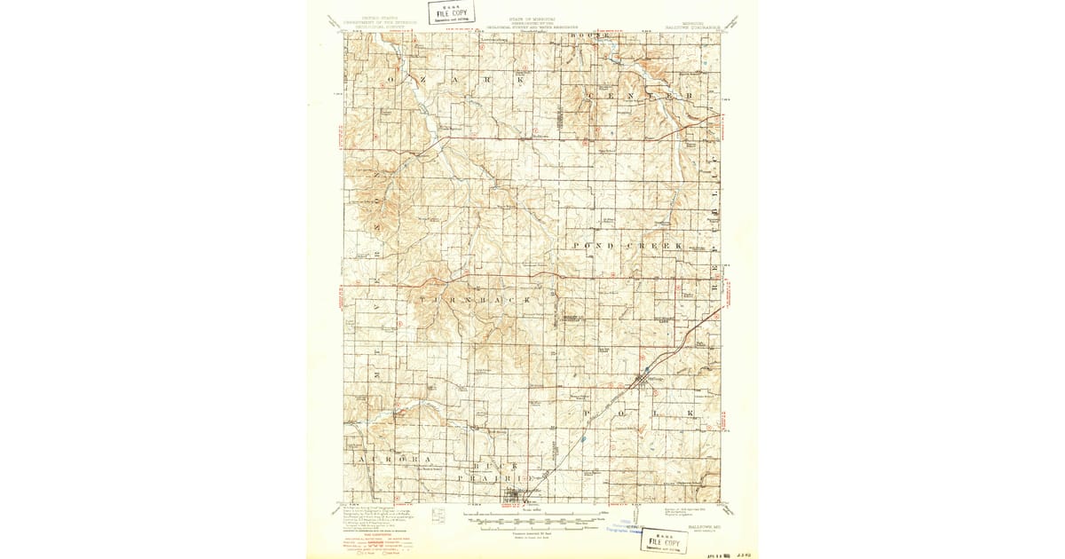 1919 Map of Halltown, MO — High-Res, 1950 Print | Pastmaps