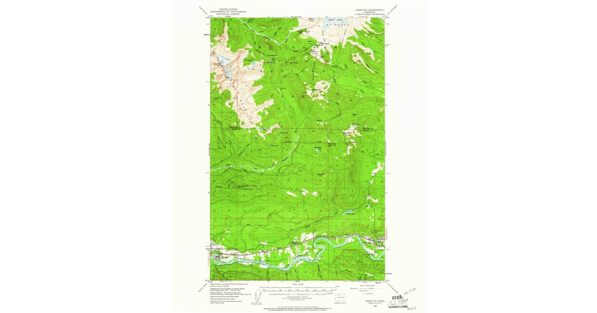 1952 Map of Hamilton, WA — High-Res, 1961 Print | Pastmaps