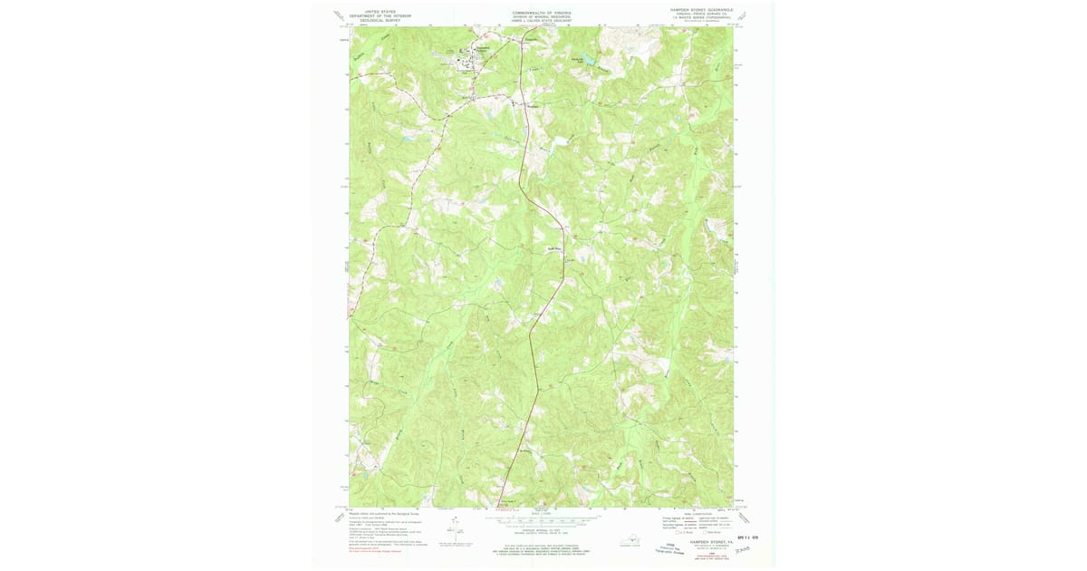 1968 Map of Hampden Sydney, Prince Edward County, VA — High-Res, 1978 Print | Pastmaps