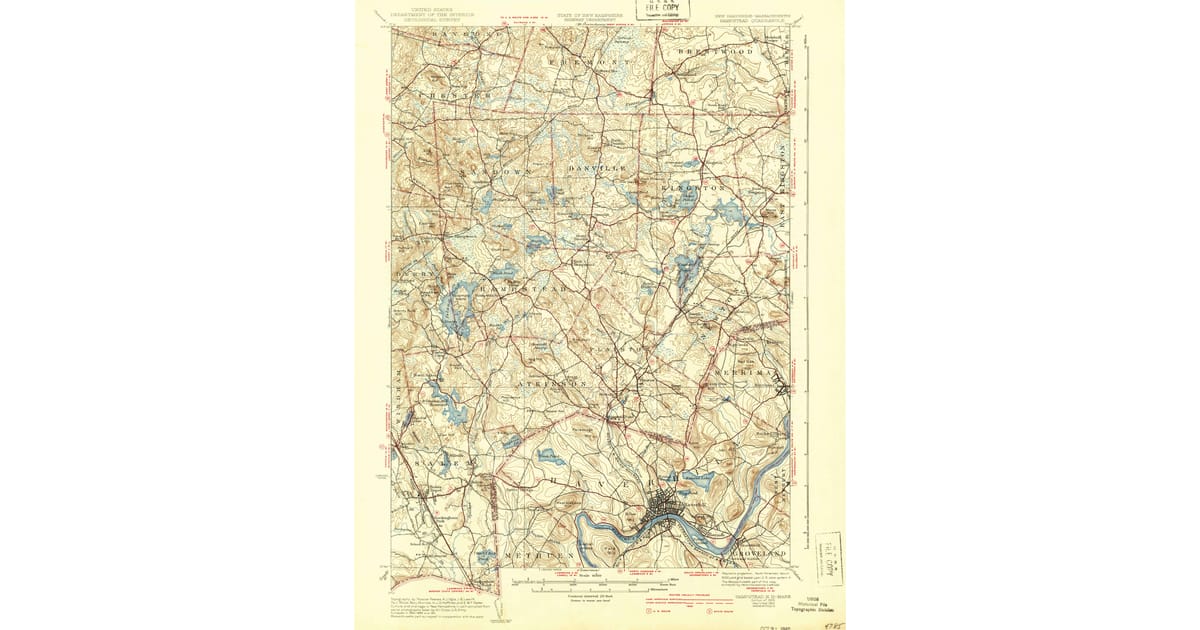 1935 Map of Hampstead, Rockingham County, NH — High-Res, 1940 Print ...