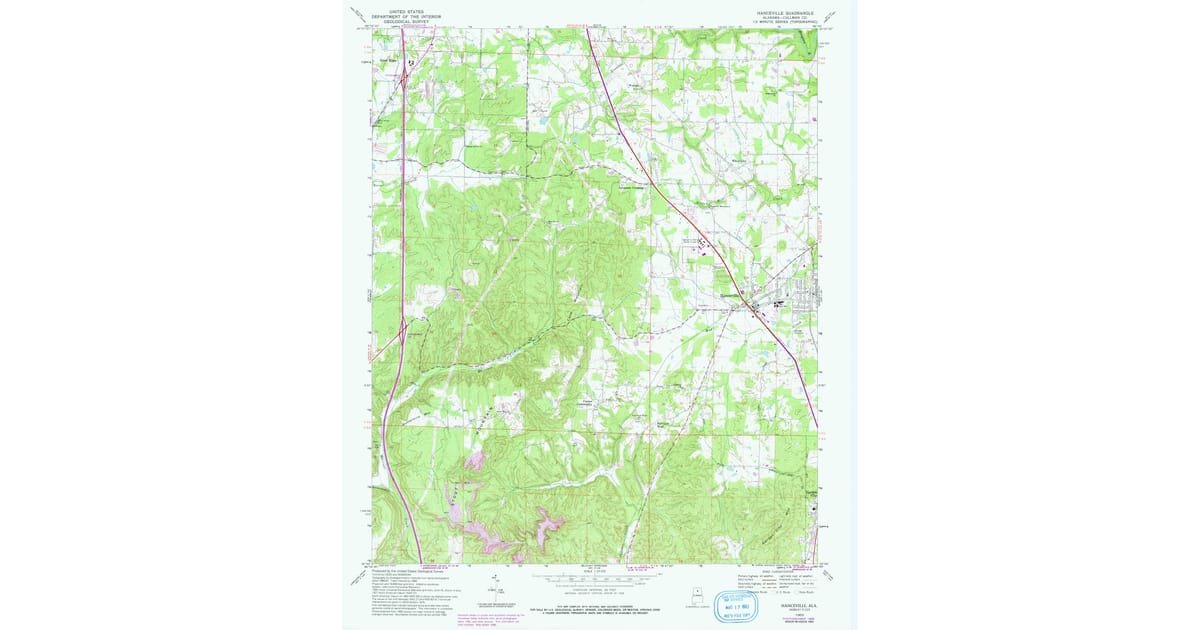 1969 Map of Hanceville, AL — High-Res, 1993 Print | Pastmaps