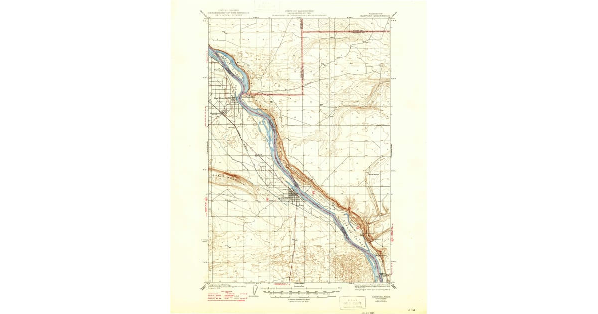 1924 Map of Hanford, Franklin County, WA — High-Res, 1947 Print | Pastmaps