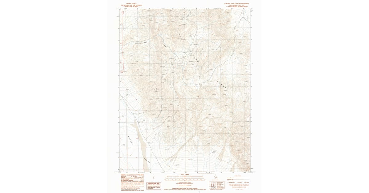 1987 Map of Hanging Rock Canyon, Inyo County, CA — High-Res | Pastmaps