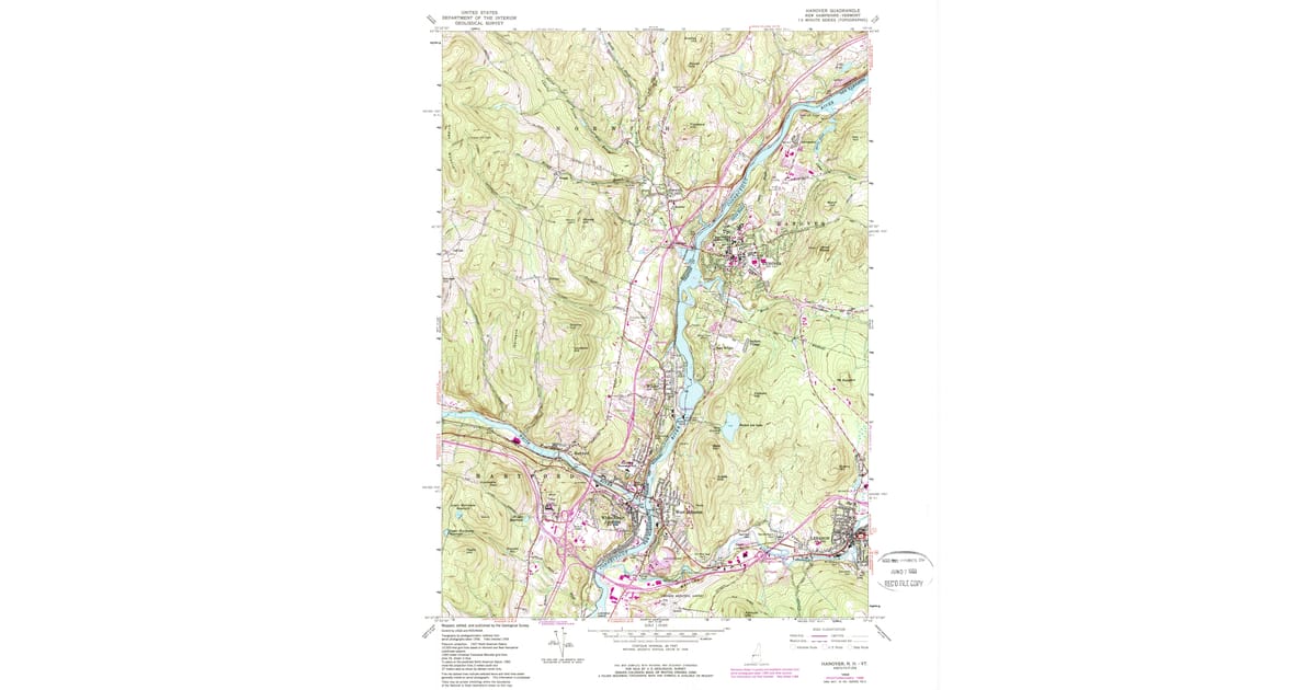 1959 Map of Hanover, Grafton County, NH — High-Res, 1989 Print | Pastmaps