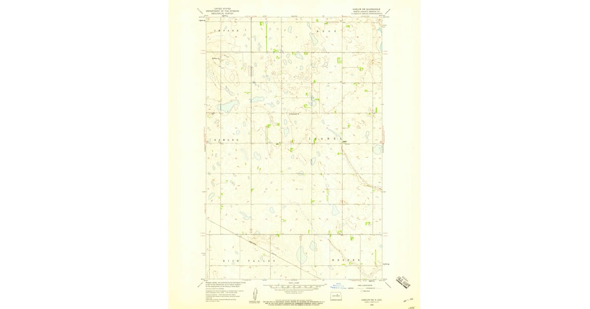 1958 Map of Harlow SW, Benson County, ND — High-Res | Pastmaps