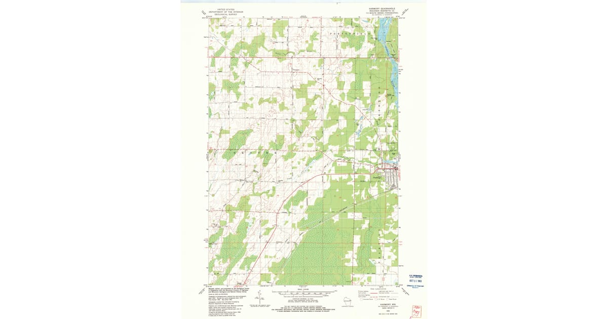 1982 Map of Harmony, Marinette County, WI — High-Res | Pastmaps