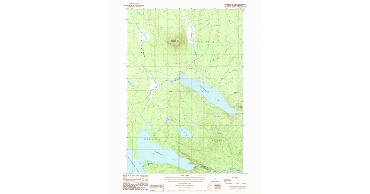 1988 Map of Harrington Lake, Piscataquis County, ME — High-Res | Pastmaps