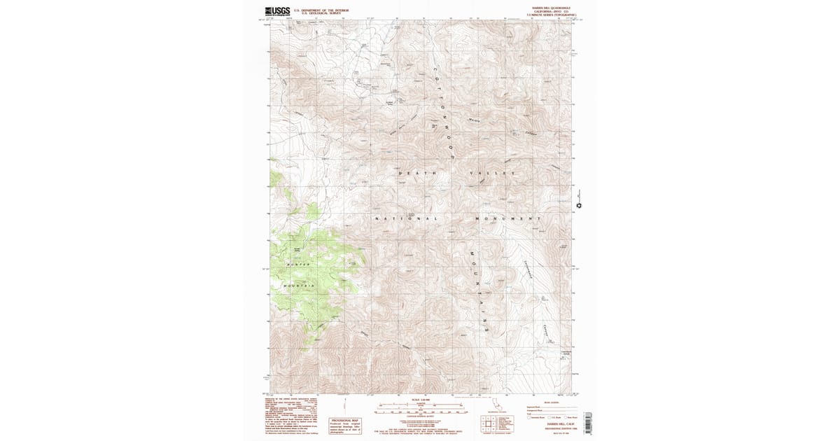 1986 Map of Harris Hill, Inyo County, CA — High-Res | Pastmaps